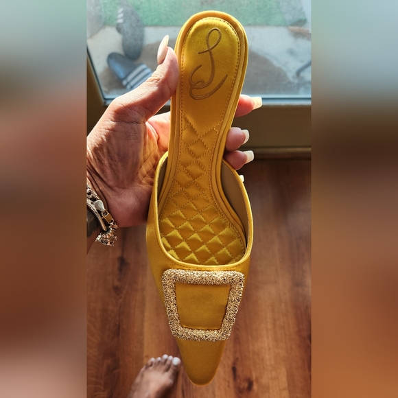 Sam Edelman | Shoes | Nwt Sam Edelman Brit Satin Sunflower Slides ...
